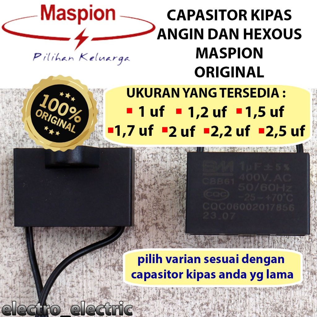 Jual Kapasitor Capasitor Kipas Angin dan Hexos Maspion Original ...