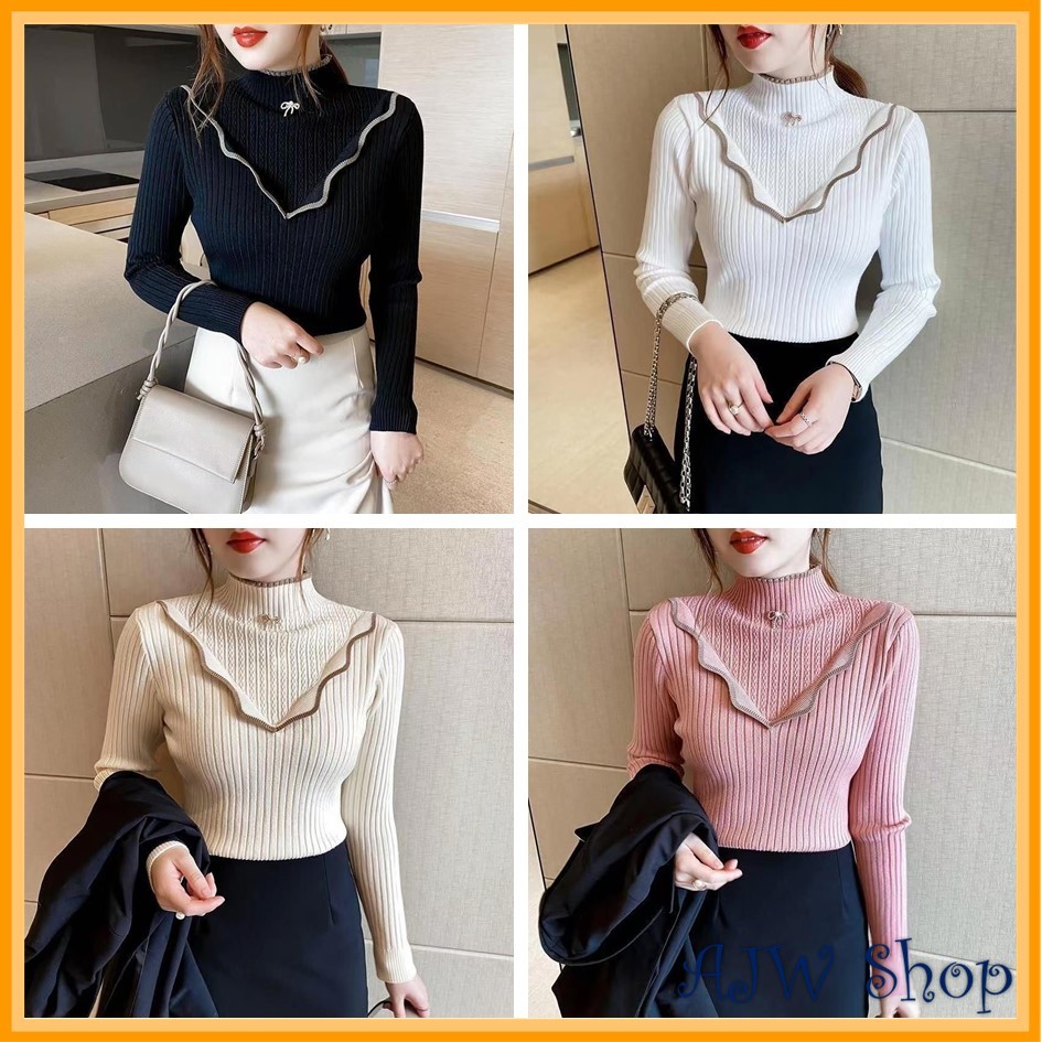 Jual AJW Atasan Rajut Wanita Ruffle Knit Premium XDT | Atasan Wanita Ruffle Raju Korean Style ...
