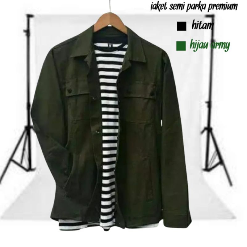 Jual Jeket Semi Parka Pria Kancing Hitam Jacket Trucker Pria Wanita ...
