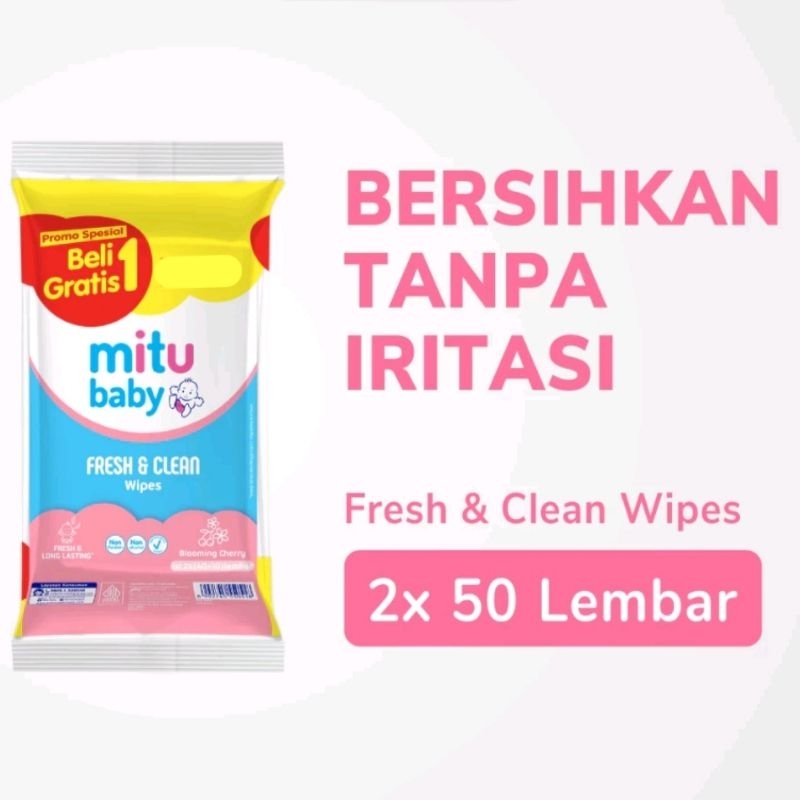 Jual mitu wet tissue 50's wipes tissue 50 lembar tisu basah bayi beli 1 ...