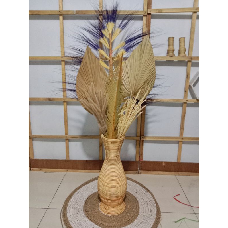 Jual paket lengkap + Vas Tinggi 50cm | daun kering | bunga kering ...