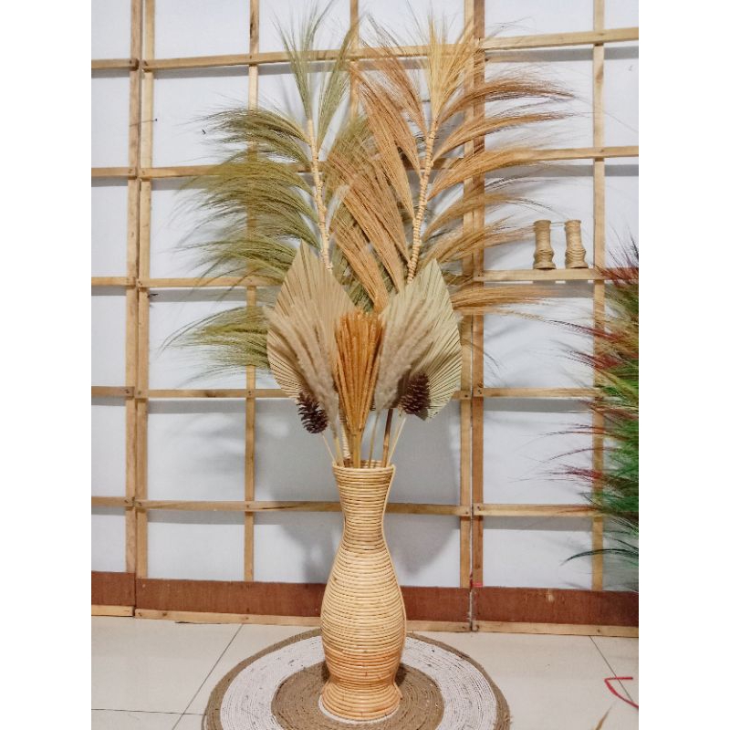 Jual paket lengkap bunga kering + Vas Tinggi 50cm | daun kering | bunga ...