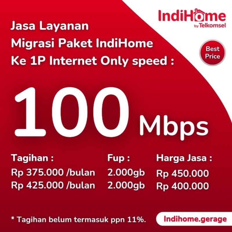 Jual Jasa Migrasi / Rubah Paket IndiHome | 1P Internet Only | Speed 100 Mbps | Upgrade ...