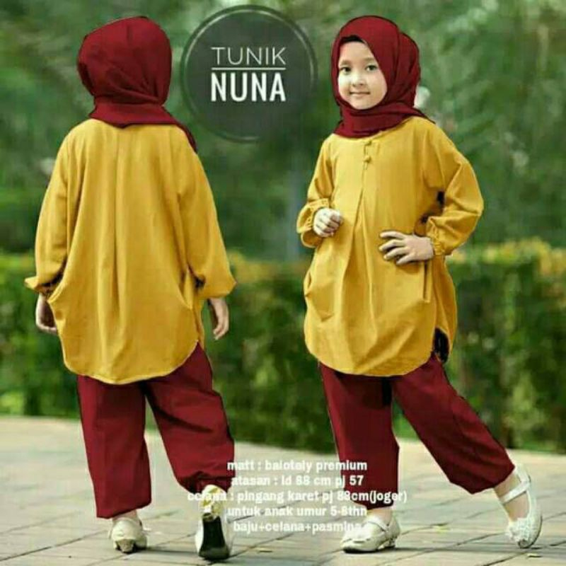 Jual Baju Anak Muslim Tunik Nuna 3in1 (All Size 6-7 thn) | Shopee Indonesia