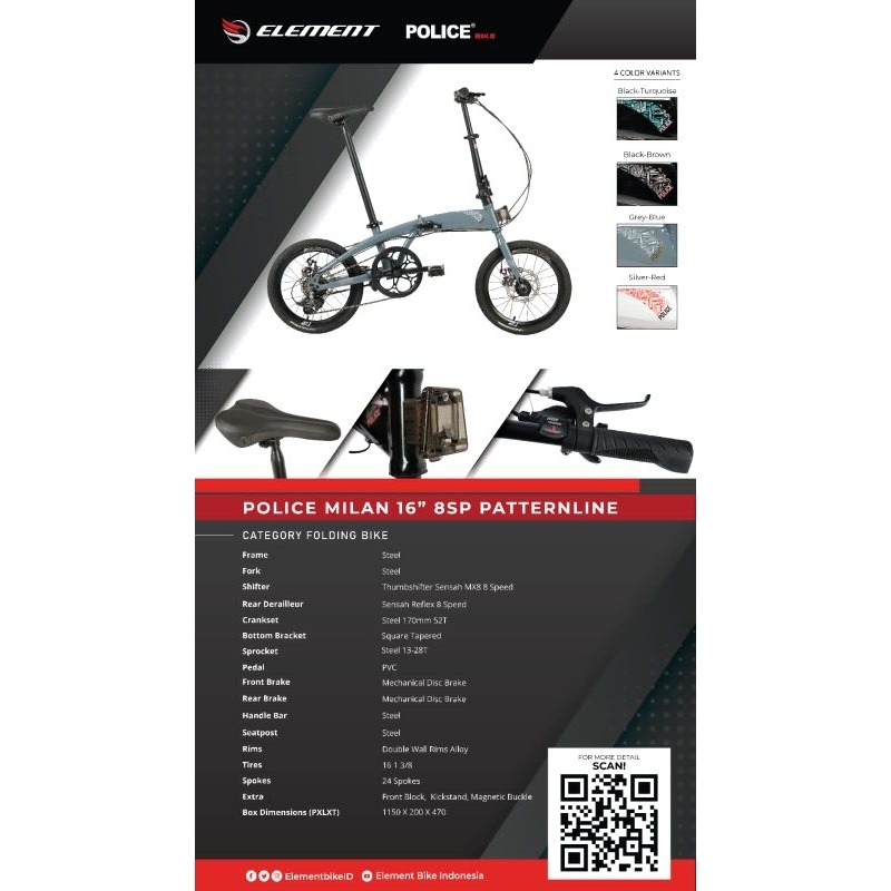 Jual Sepeda Lipat 16 Element Police Milan Patterline 2024 8 Speed Murah ...