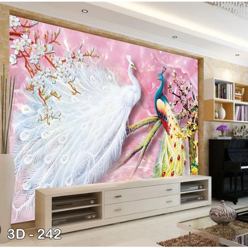 Jual 3D Wallpaper Dinding Burung Merak Peacock Walpaper Custom Bird ...