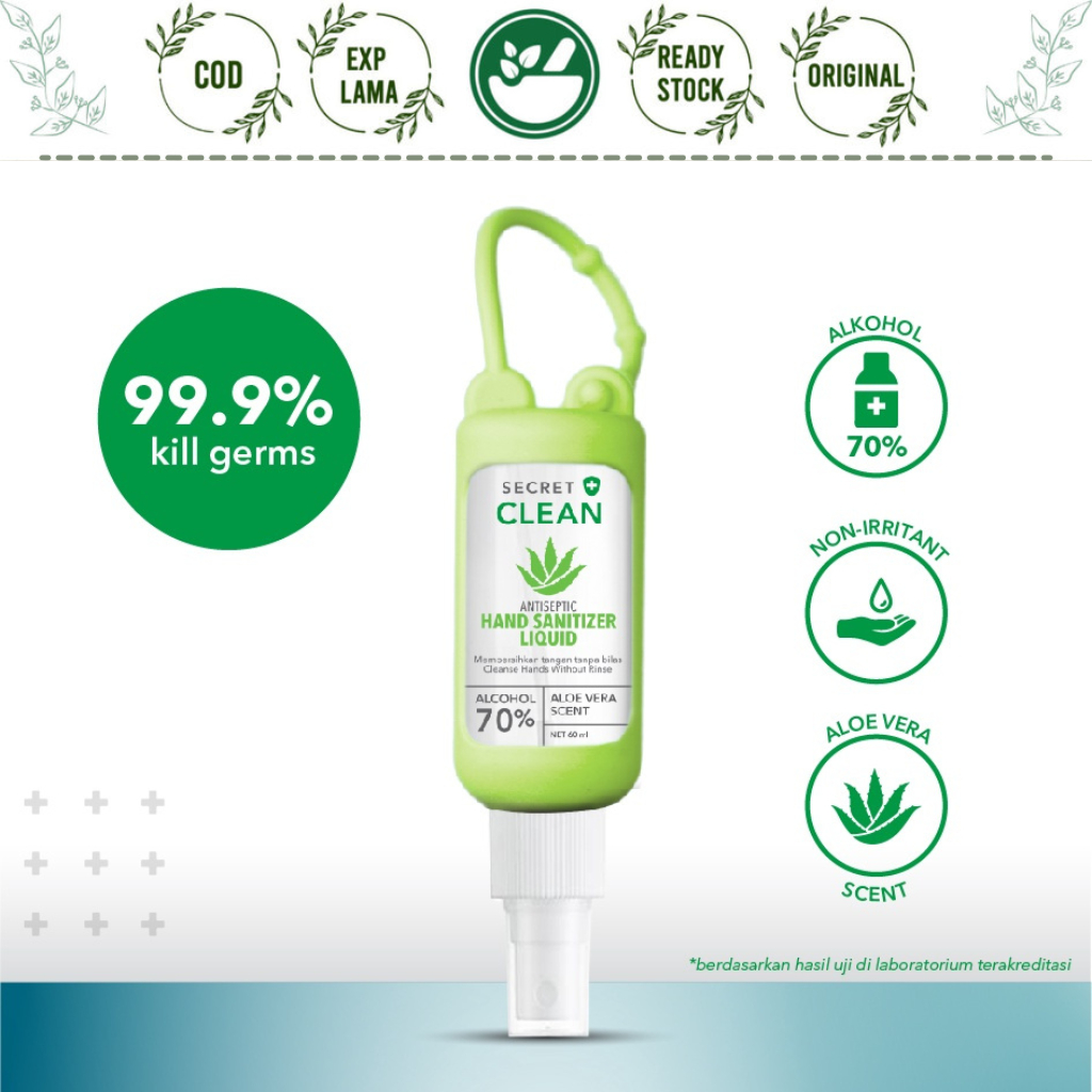 Jual SECRET CLEAN HAND SANITIZER LIQUID 60ML + SILICONE CASE SPRAY ALOE ...