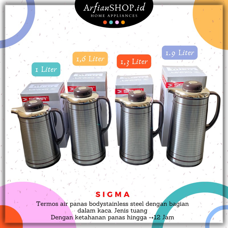 Jual SIGMA - Termos Air Panas Stainless Steel 1, 1,3, 1,6, 1,9 Liter ...