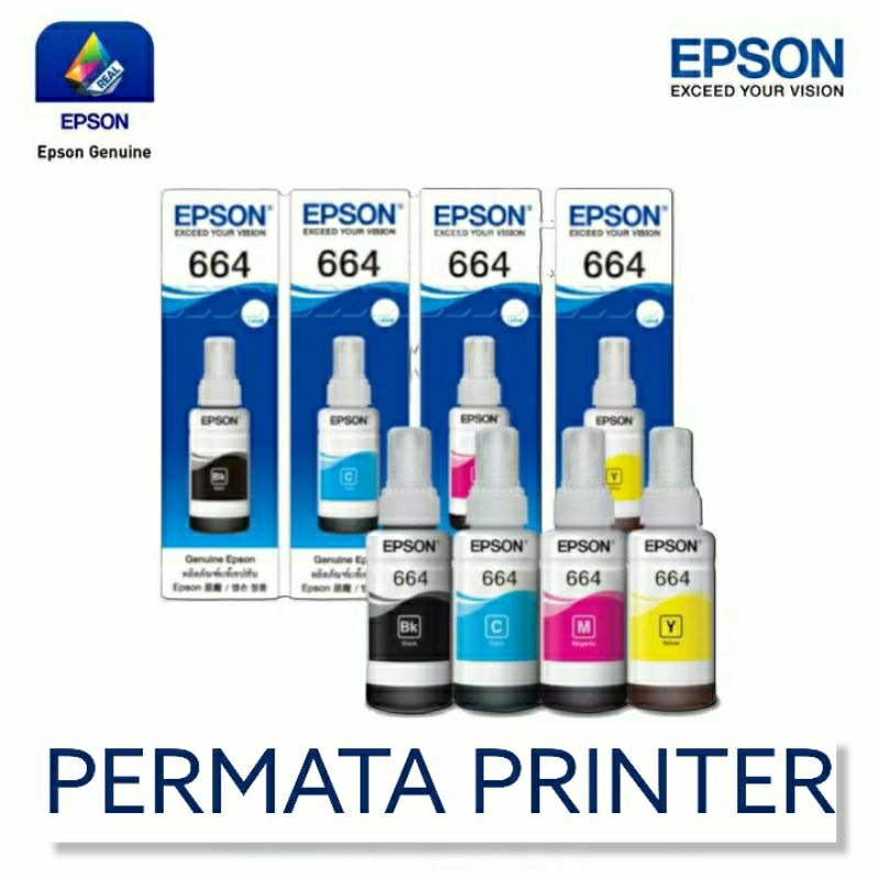 Jual TINTA EPSON 664 ORIGINAL 1 SET (BLACK, CYAN, MAGENTA, YELLOW) | Shopee Indonesia