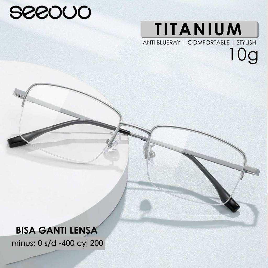 Jual Seeouo Kacamata Antiradiasi Blueray Style Kotak Half Rim Titanium Light Frame Comfortable ...