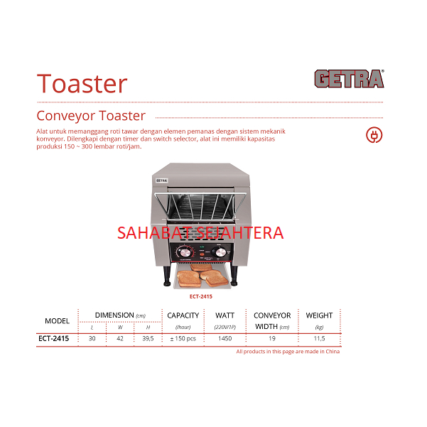 Jual GETRA Conveyor Toaster ECT-2415 Mesin Pemanggang Roti Tawar ...