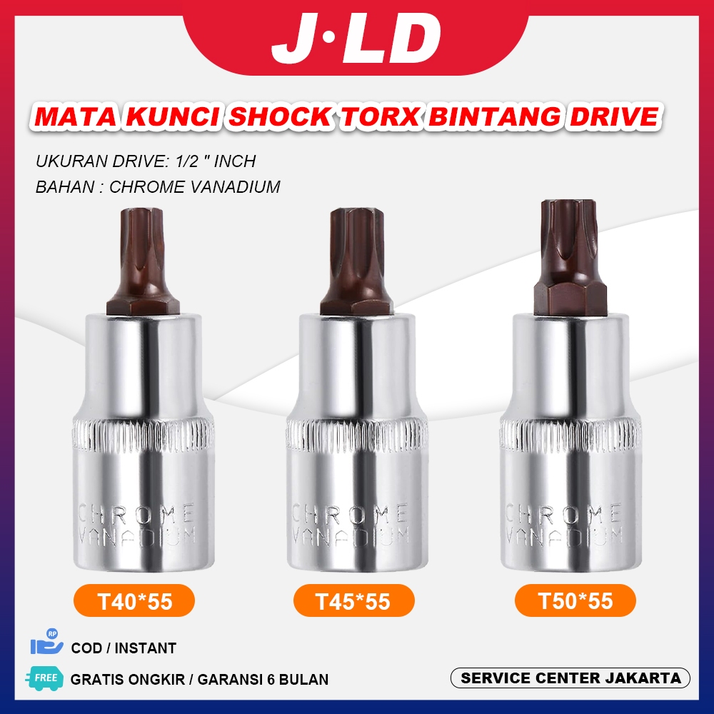 Jual JLD Mata Kunci Shock Torx Bintang Drive 1/2 inch Mata hexagonal Hex Bit Socket T40/T45/T50 ...