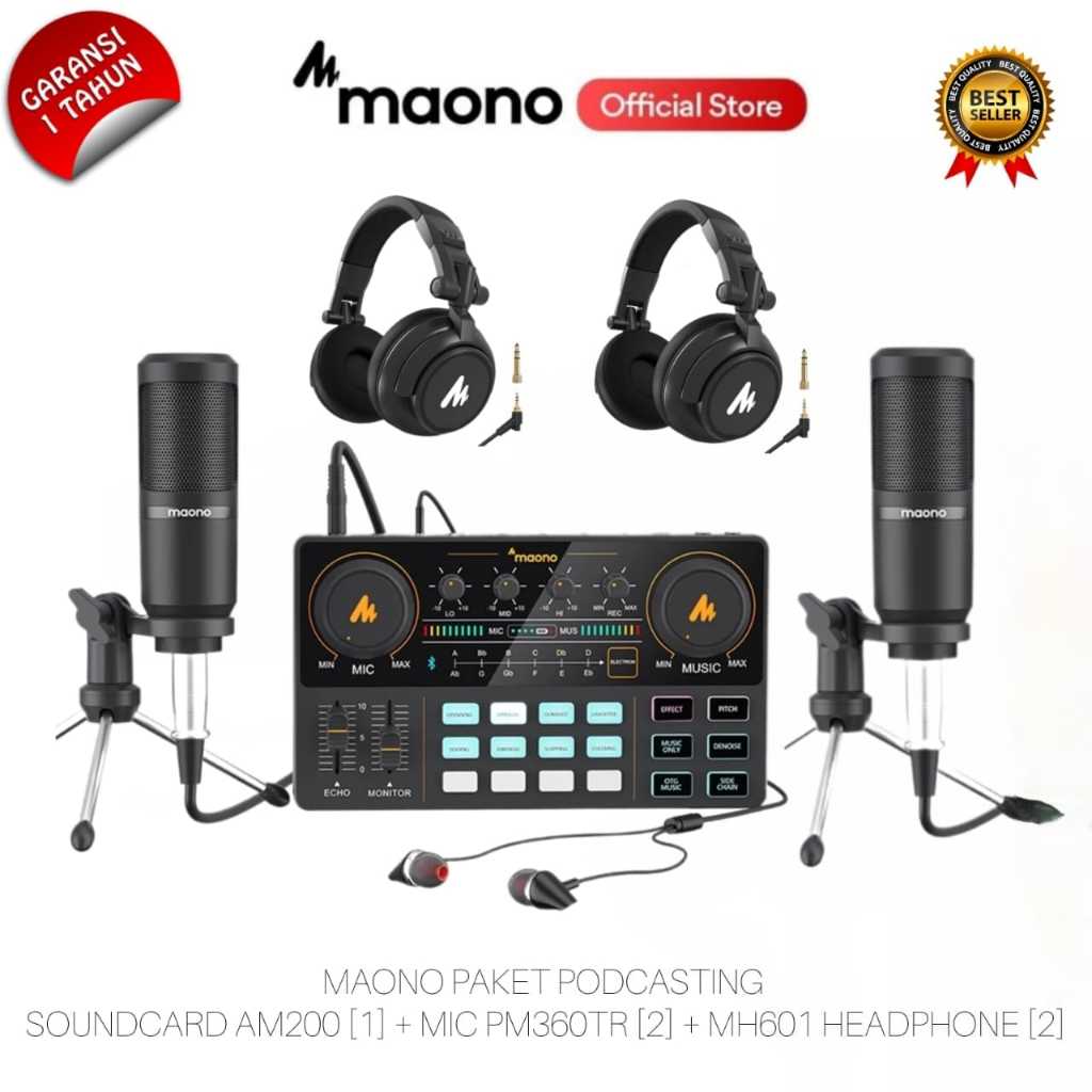 Jual MAONO AM200S1 Paket Microphone PM360TR dan MH601 for Podcast 2 Orang dan Live Streaming ...