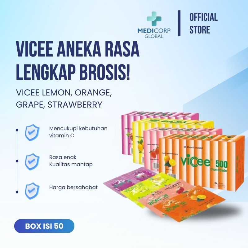 Jual [MEDICORP] Vicee vitamin C 500mg 50strip isi 2 / 100 tablet hisap ...