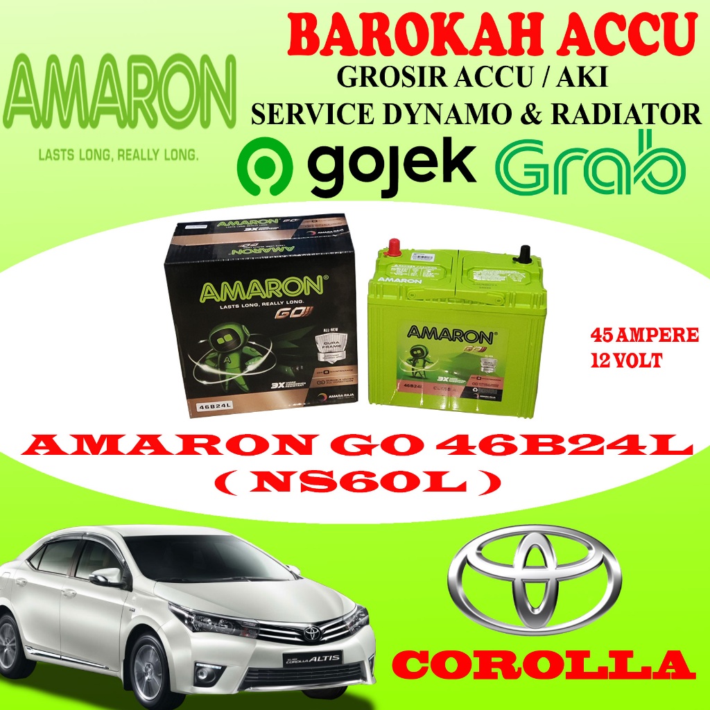 Jual AKI MOBIL TOYOTA COROLLA AMARON GO 46B24L / NS60L , 45 AH | Shopee Indonesia