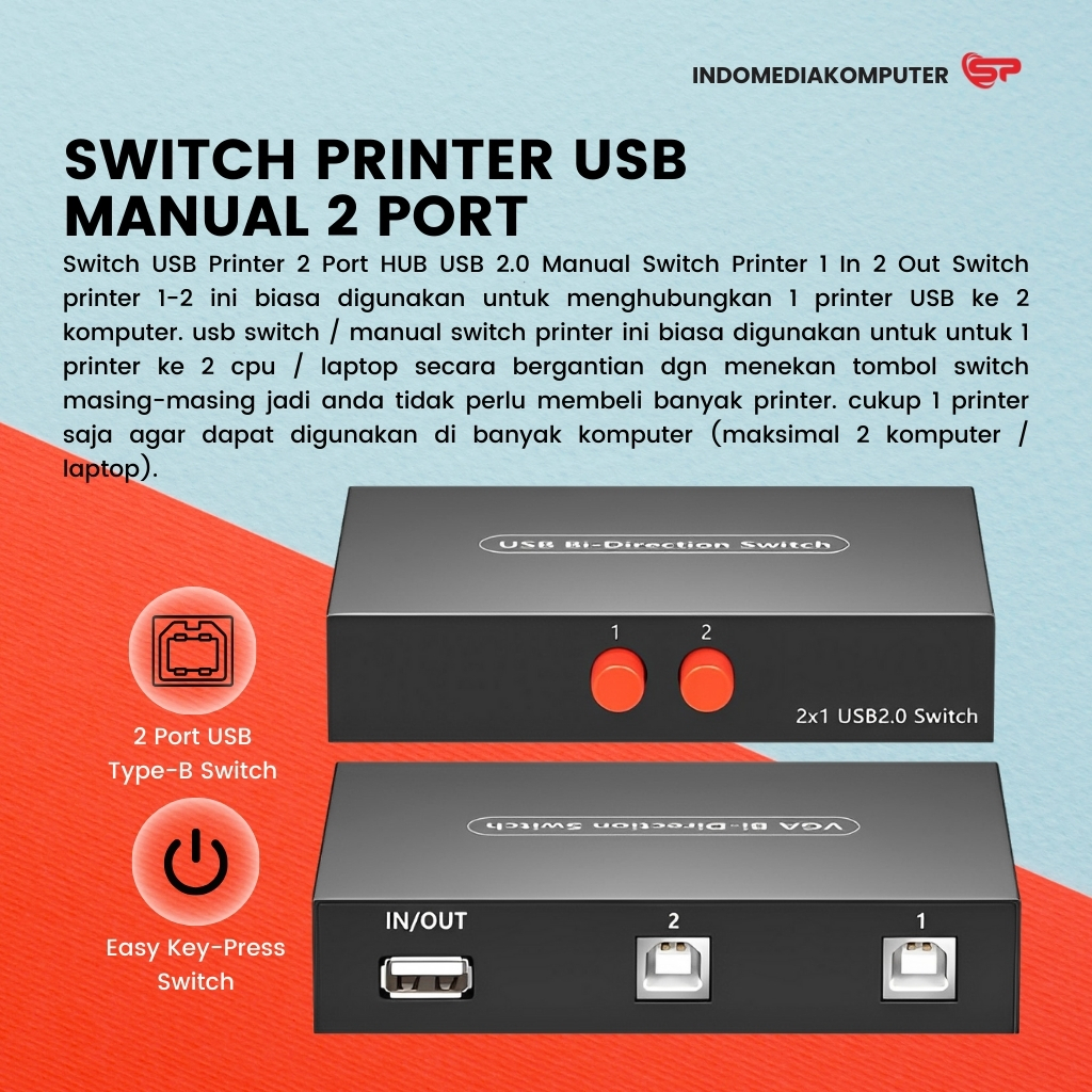 Jual switch printer USB 2.0 manual 2 port | Shopee Indonesia