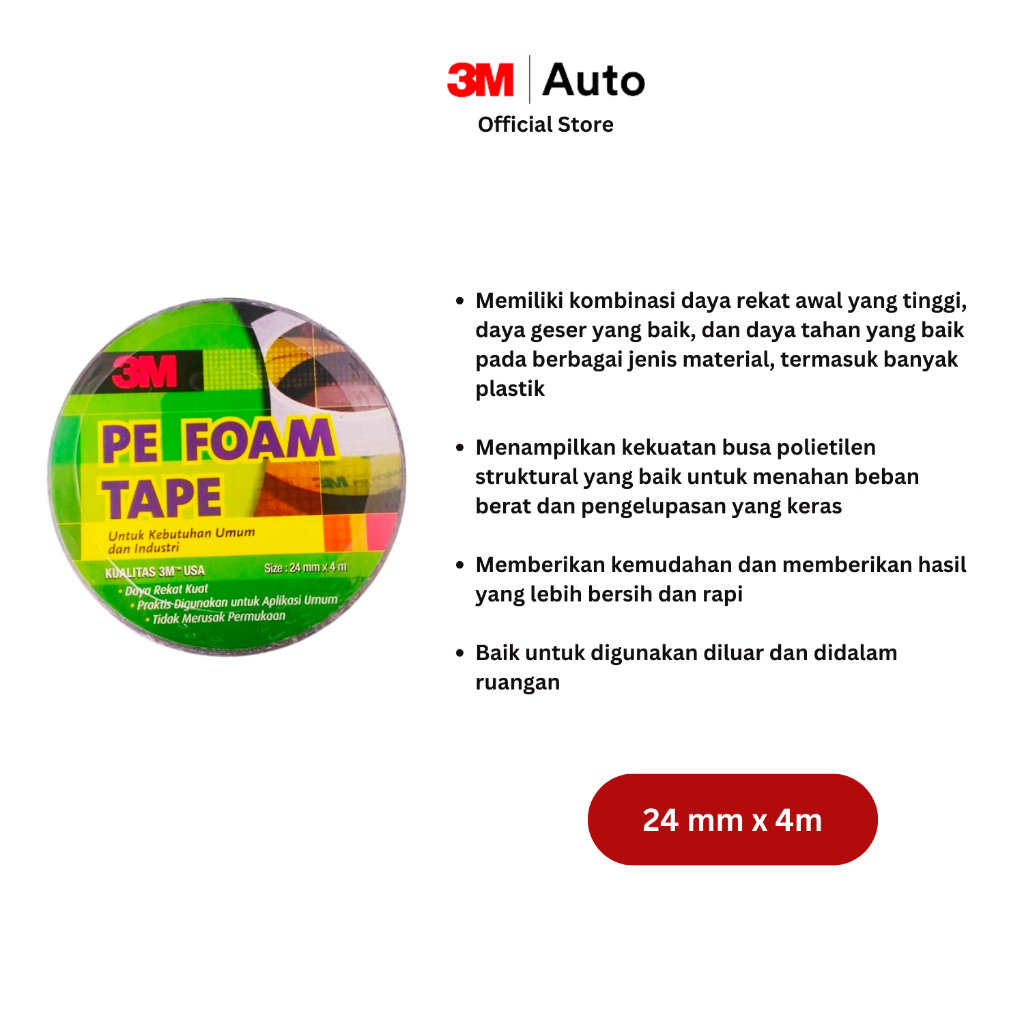 Jual 3M 1600 T Double Tape PE Foam tebal: 1.0 mm, size 24 mm x 4m ...