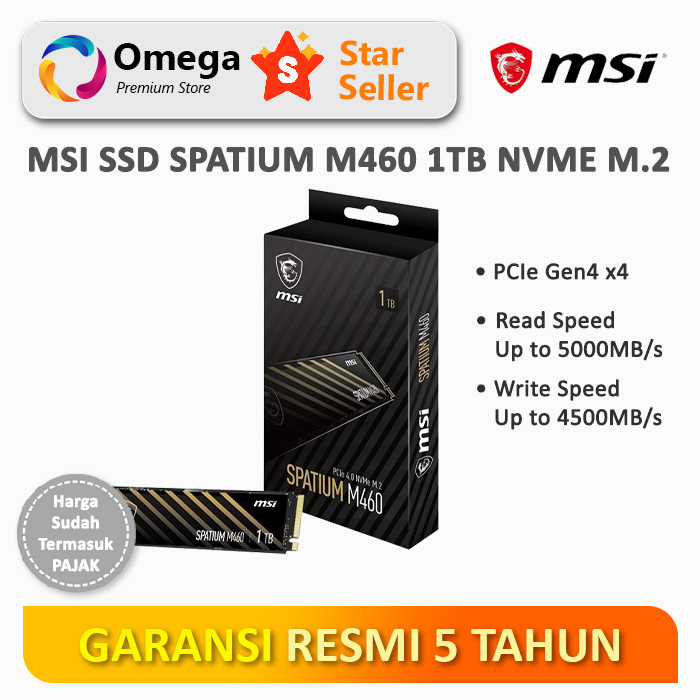Jual SSD MSI Spatium M460 1TB NVMe M.2 PCIe Gen4 x4 | Shopee Indonesia
