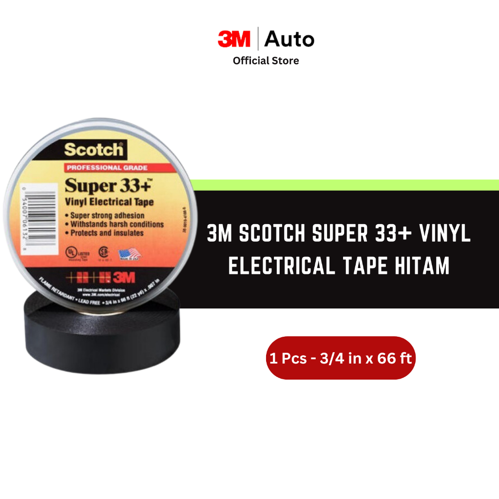 Jual 3M Scotch Super 33+ Vinyl Electrical Tape Black 0.75 inch x 66 ft | Shopee Indonesia