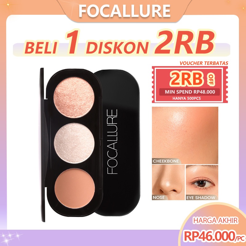 Jual FOCALLURE Blush & Highlighter Palette Face Makeup 3 Colours ...