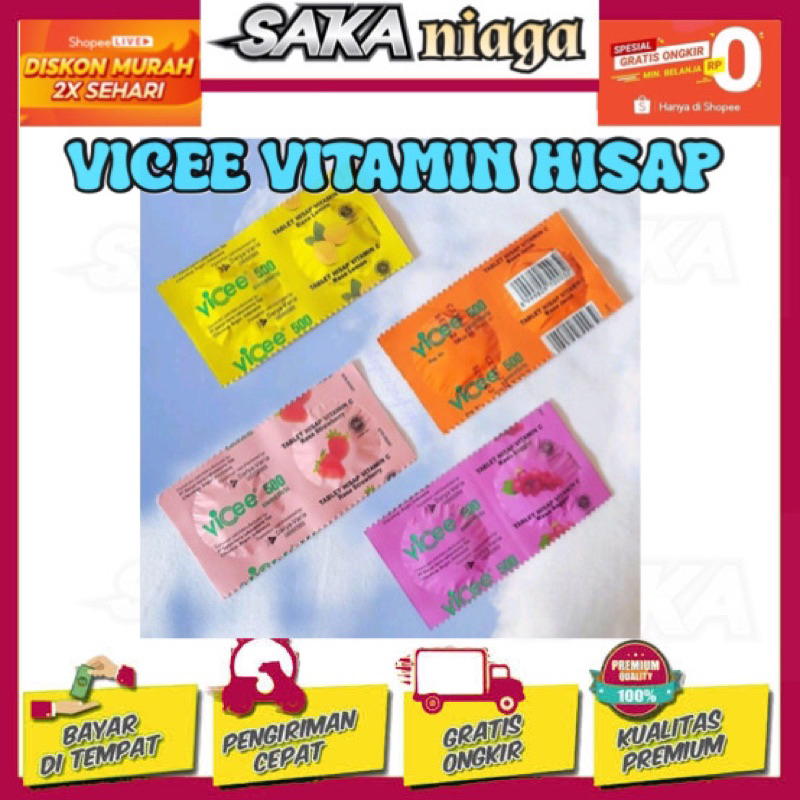 Jual VICEE 500 MG STRIP 2 TABLET (RASA JERUK, LEMON, ANGGUR, STRAWBERRY ...