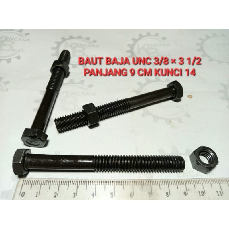 Jual BAUT BAJA UNC 3/8 x 3 1/2 / BAUT BAJA NC 3/8 X 3 1/2 PANJANG 9 CM | Shopee Indonesia