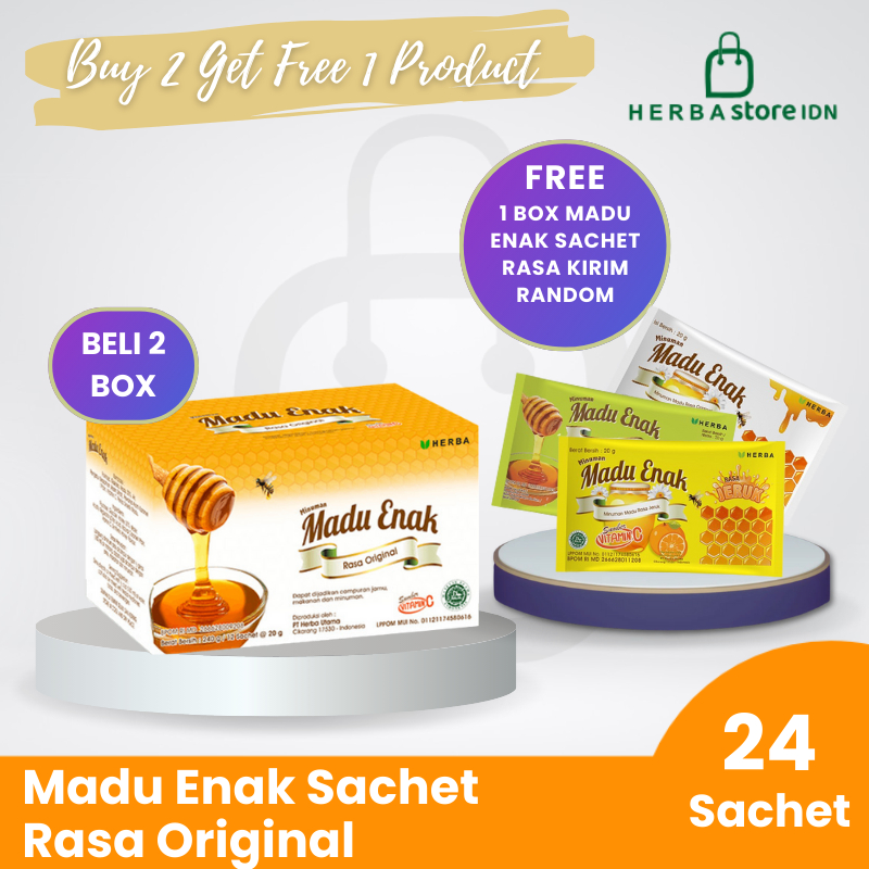 Jual Herba Madu Enak Sachet Isi 12 perBox Madu + Vitamin C | Shopee ...
