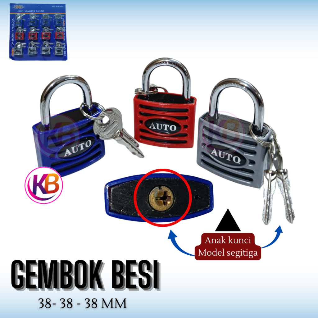 Jual Gembok Besi Auto 38 mm - Gembok Dengan Anak Kunci Model Segitiga ...