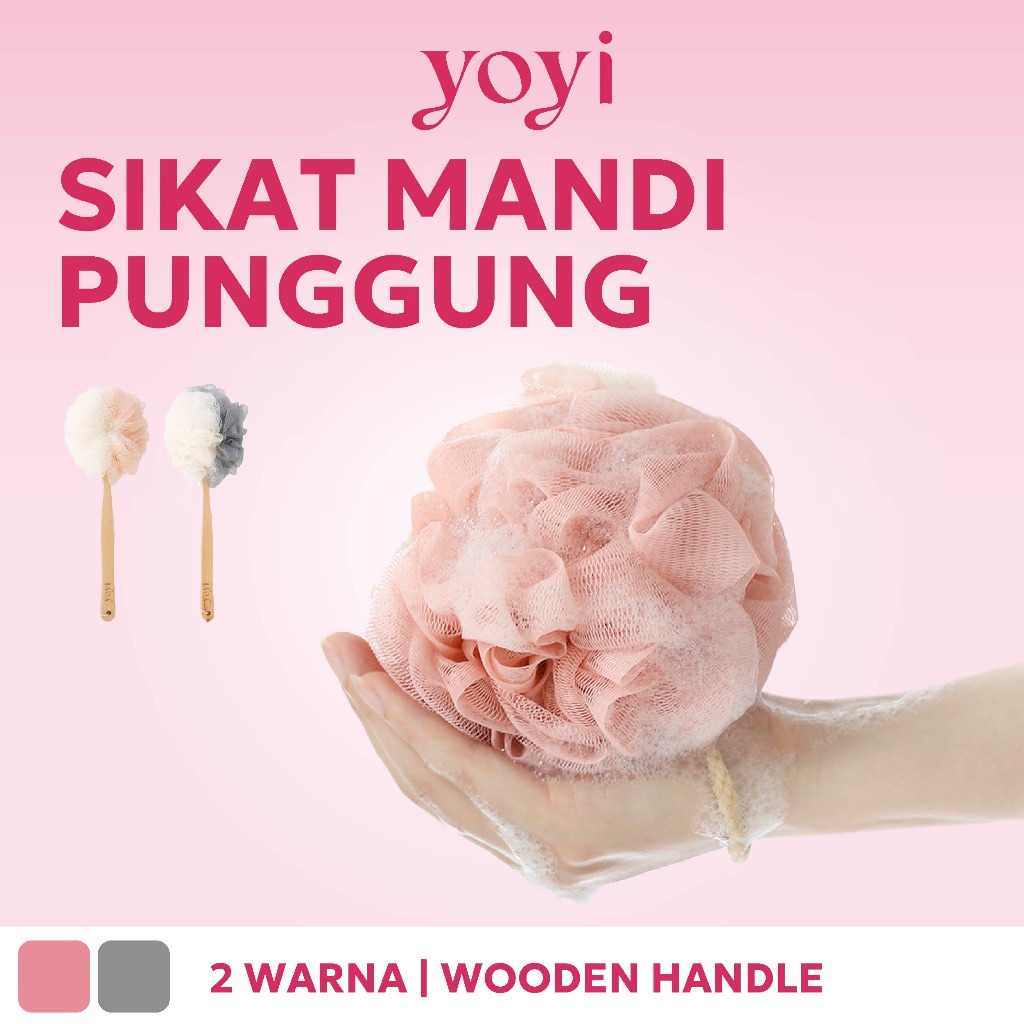 Jual YOYI Sikat mandi punggung gagang kayu / Shower puff YOYI BEAUTY ...
