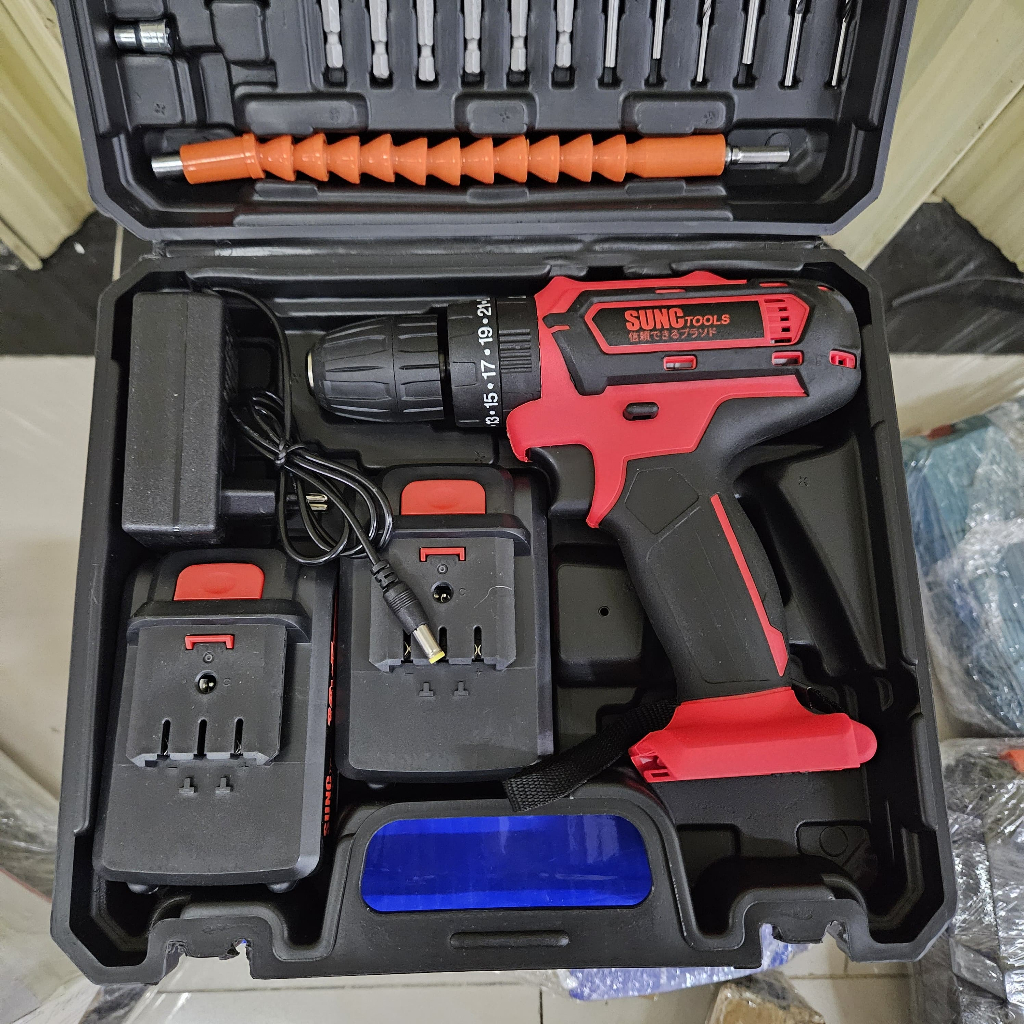 Jual SUNC CORDLESS 36V BOR IMPACT DRILL KAYU BESI TEMBOK SET 36 V / JLD ...