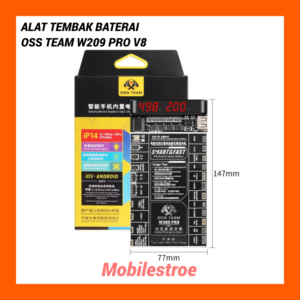 Jual ALAT TEMBAK BATERAI OSS TEAM W209 PRO V8 IPONE FOR ANDROID ORIGINAL 2 IN 1 BATTERY BOARD ...