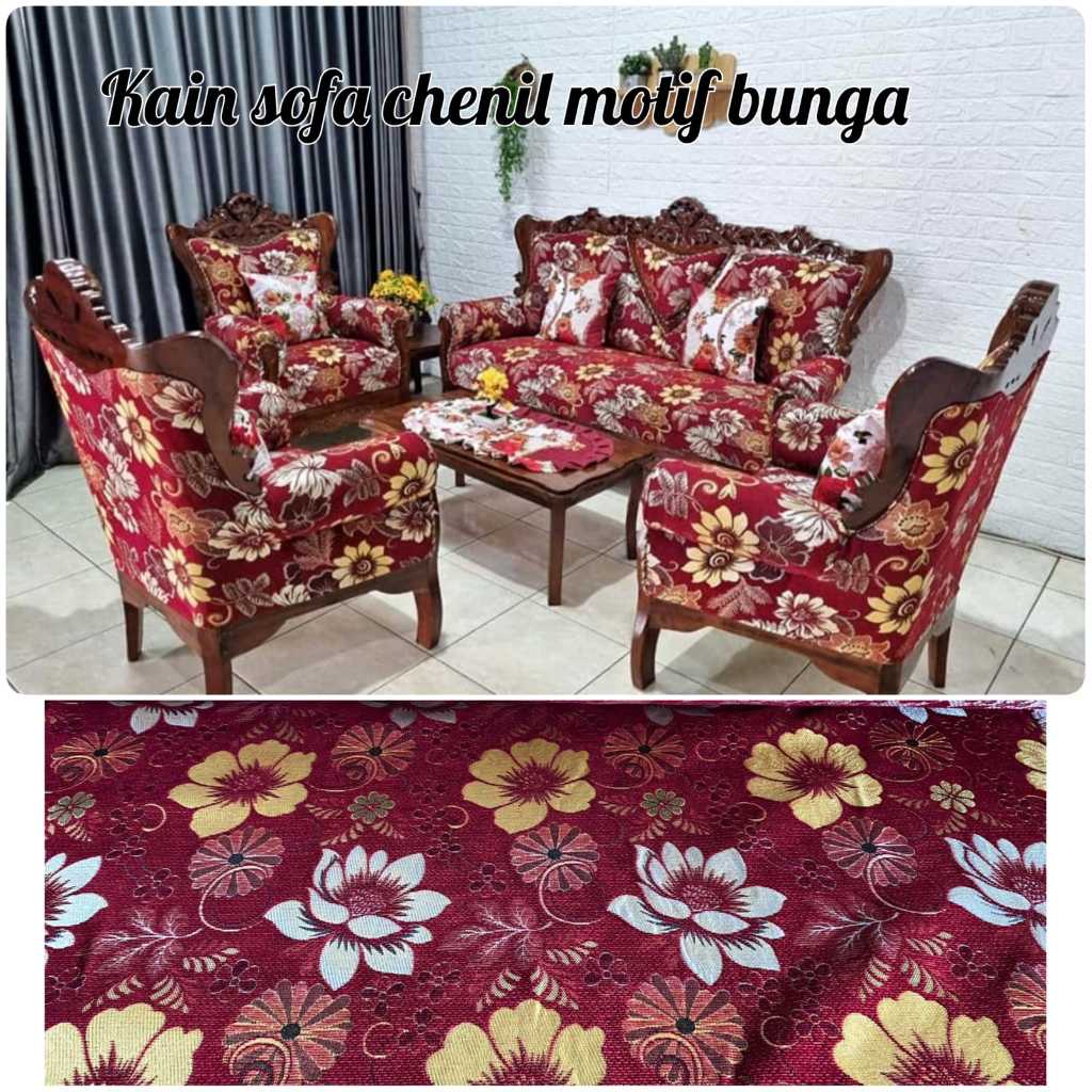 Jual Kain Sofa Minimalis Motif Bunga // Kain Chenil Motif Meteran ...