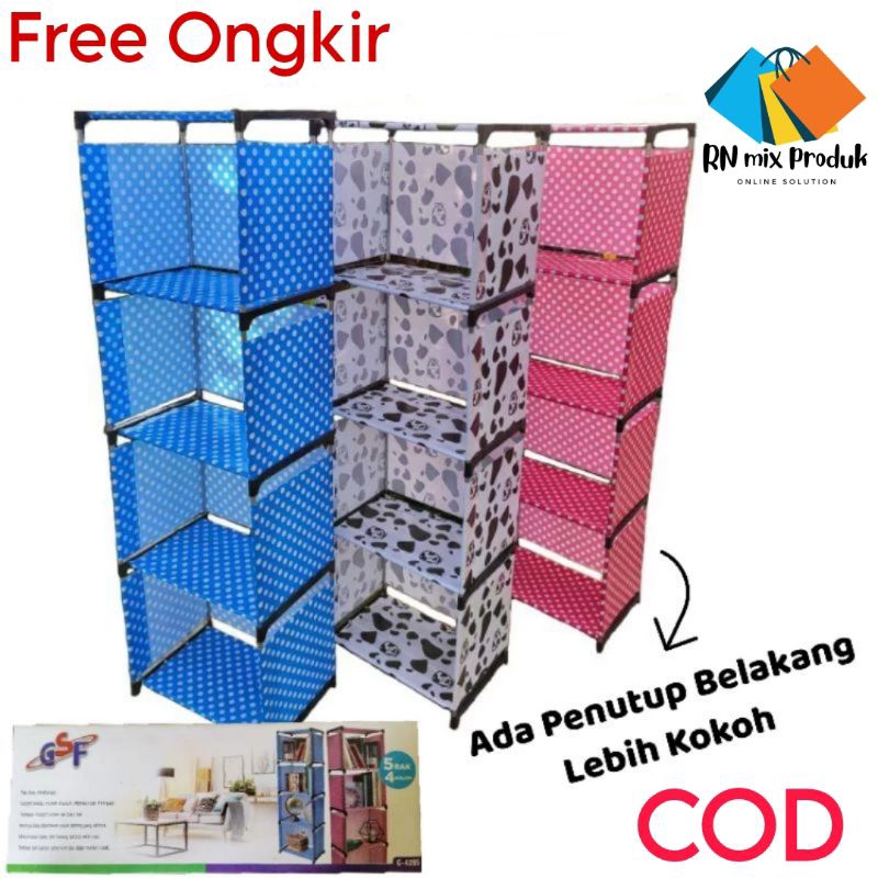 Jual Rak Buku 5 Susun 4Layer Portable Multifungsi Pakai Penutup/ Rak ...