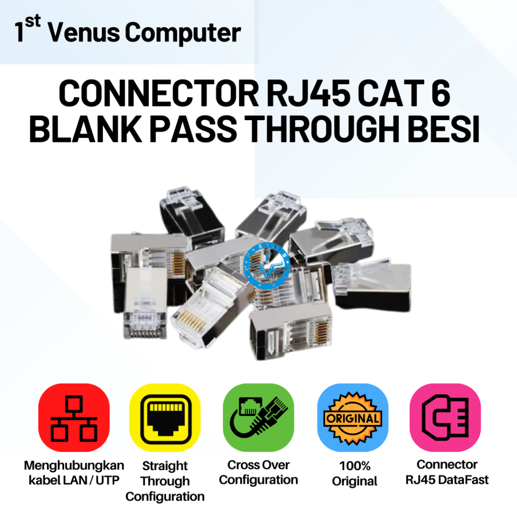 Jual Connector RJ45 cat 6 blank pass through besi / NET22-CON | Shopee ...