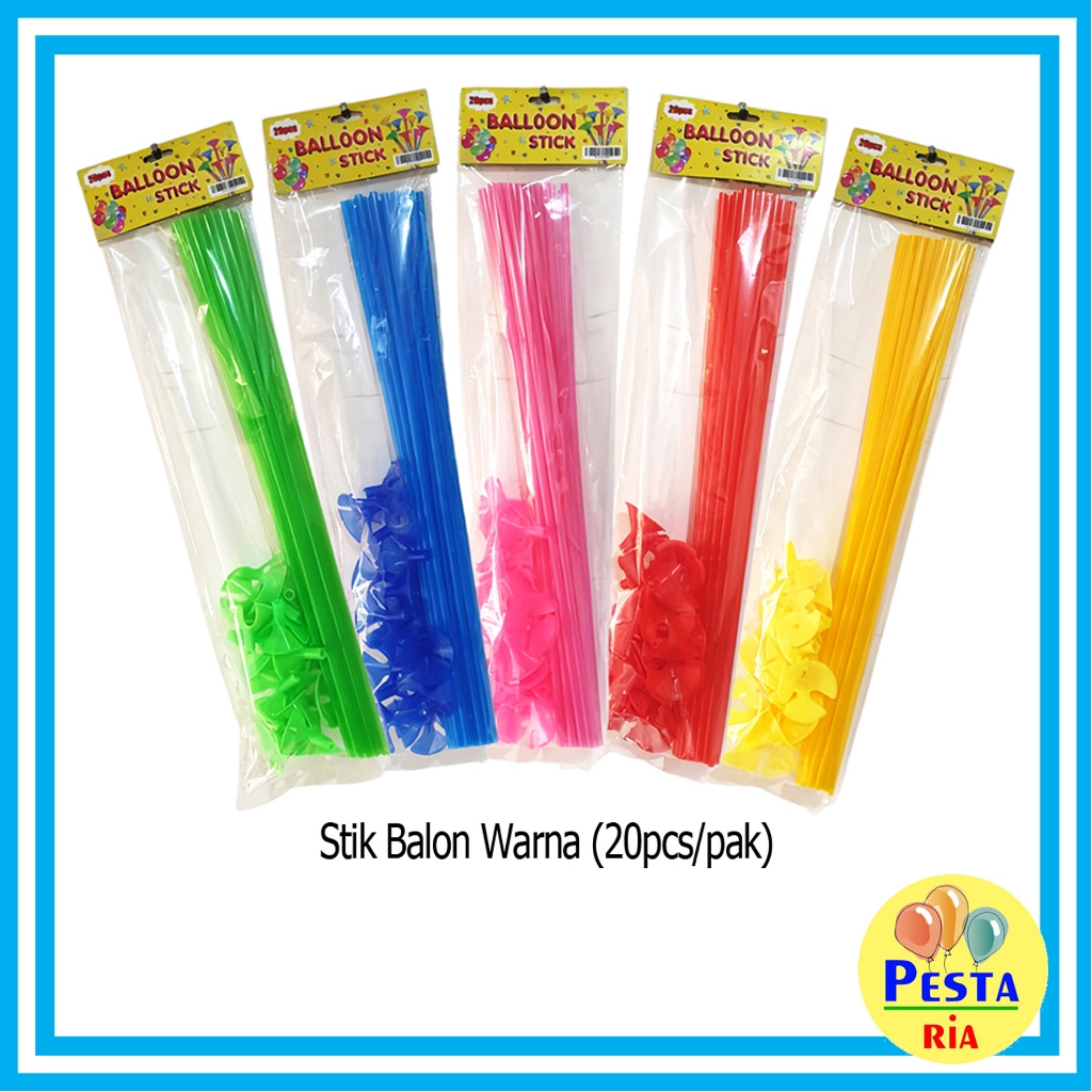 Jual Murah!! (20Pcs) Stik + cup balon warna, stik balon ulang tahun ...