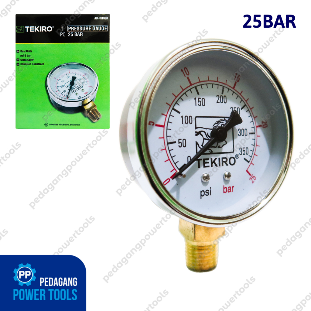 Jual TEKIRO Pressure Gauge 25 bar Ukur Tekanan Angin Kompresor ...