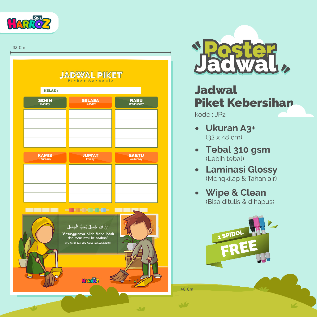 Jual Poster Jadwal Piket Kebersihan A3 Jumbo TK Paud SD | Shopee Indonesia