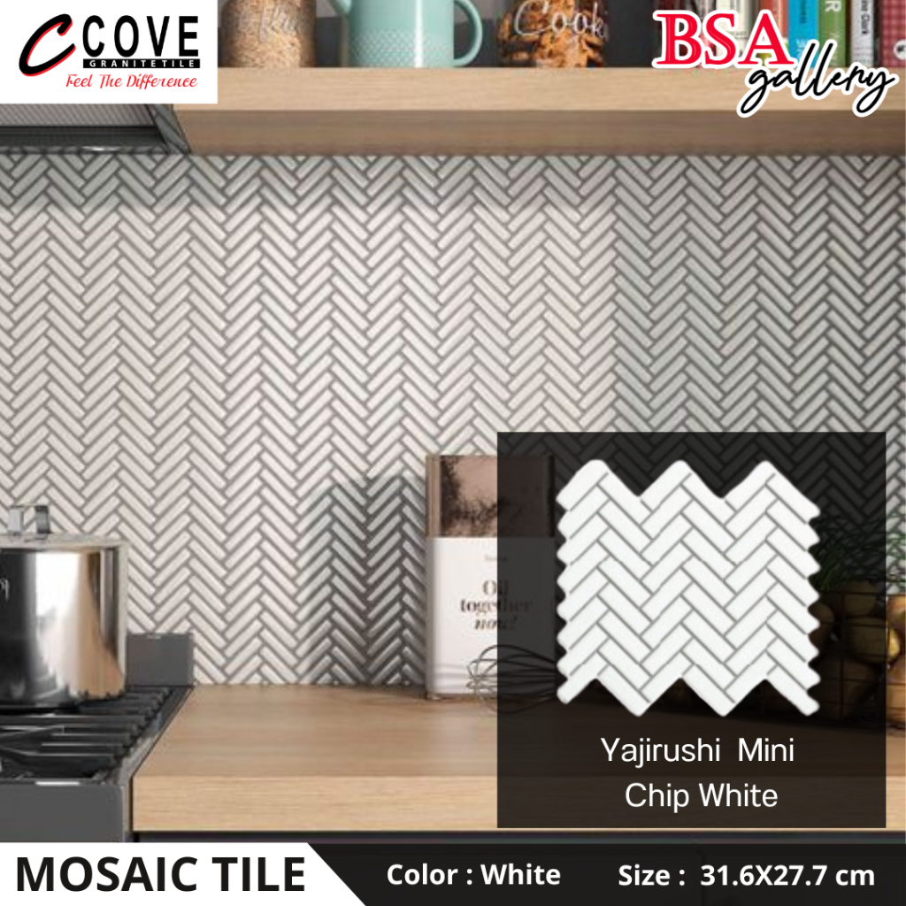 Jual MOSAIC TILES HERRINGBONE PUTIH / KERAMIK MOZAIK LANTAI DINDING WC ...
