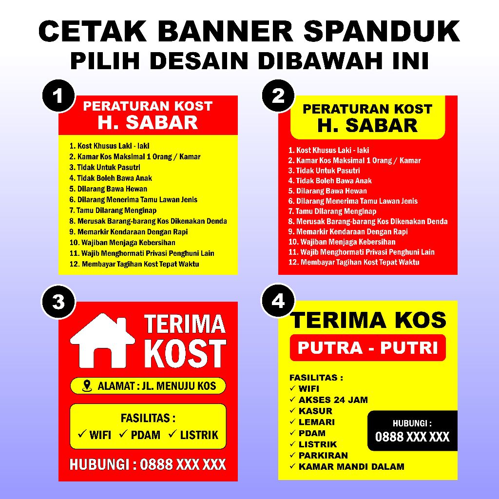 Jual Cetak banner spanduk aturan kost dan terima kost | Cetak / Print ...