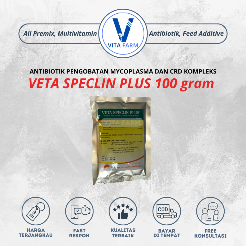 Jual Veta Speclin 100 Gram Obat Mycoplasma dan CRD Kompleks pada Ayam ...