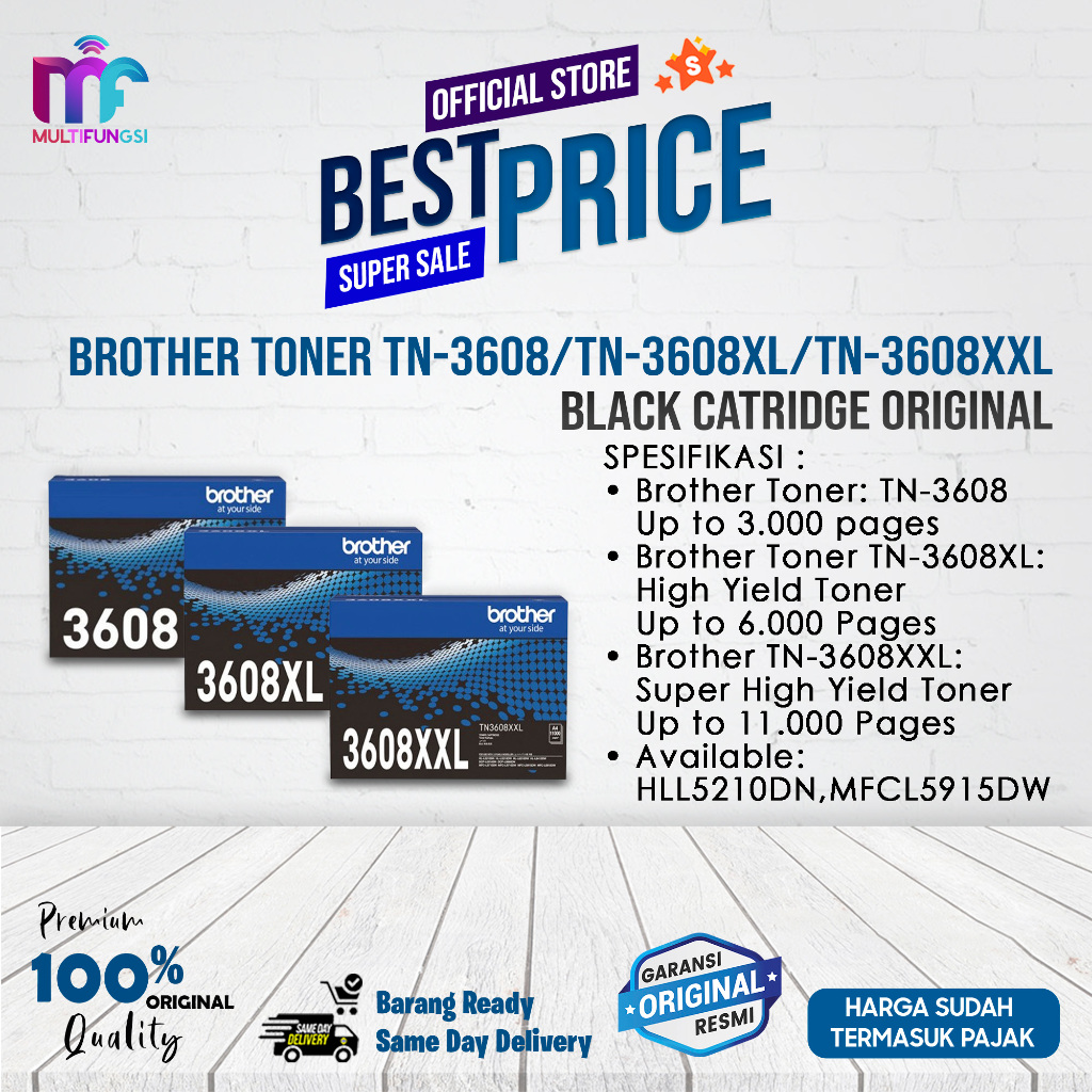 Jual Brother Toner TN-3608/TN-3608XL/TN-3608XXL Black Catridge Original ...
