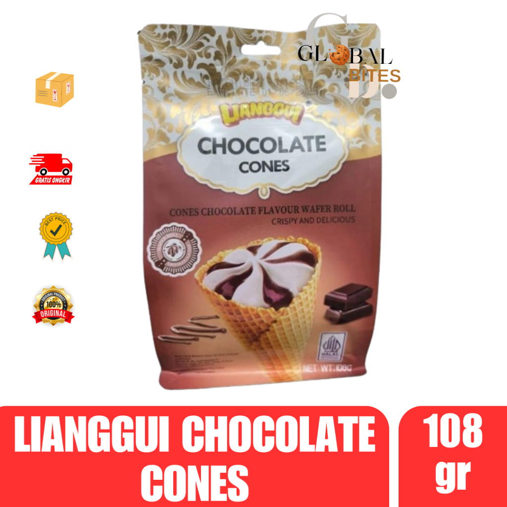 Jual Lianggui Chocolate Cones 108g Cones Chocolate Flavour Wafer Roll ...