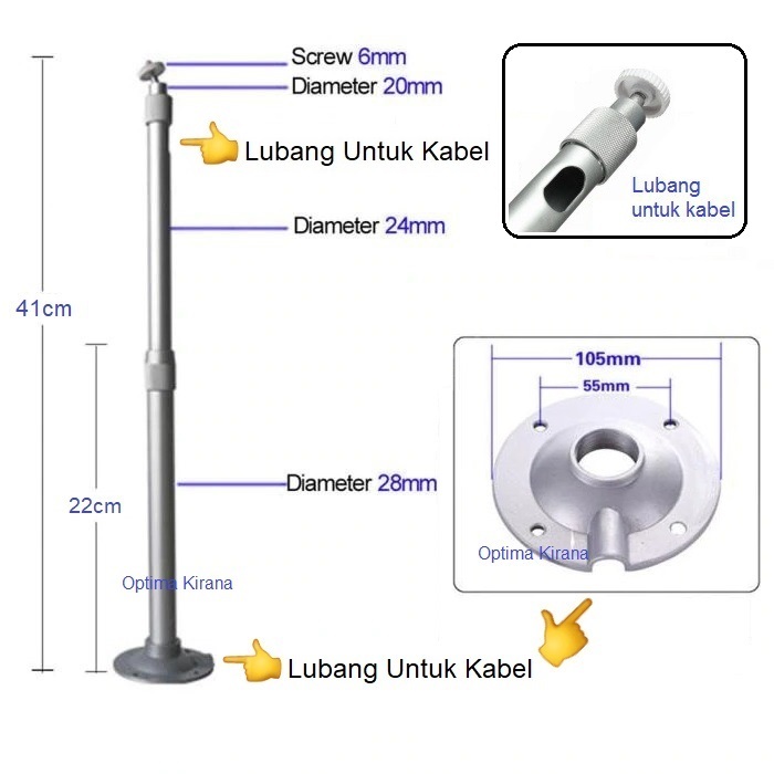 Jual Stand Proyektor Wall Ceiling Bracket CCTV IP Camera 40cm Ball Head ...