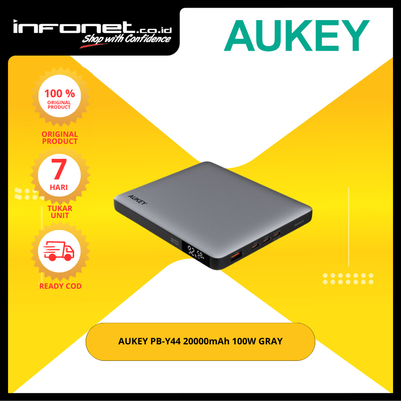 Jual AUKEY Powerbank 20000mah PB-Y44 Grey USB C 100W PD 3.0 PPS ...