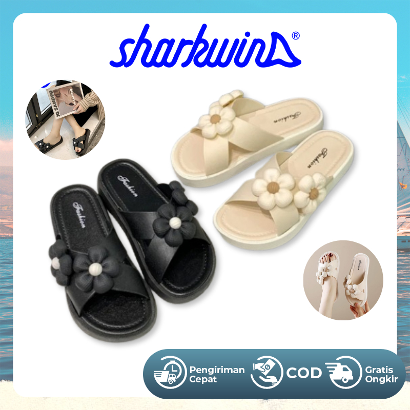 Jual Sharkwin Sendal Wanita Slop Bunga PVC Flower Sandal Jalan Santai ...