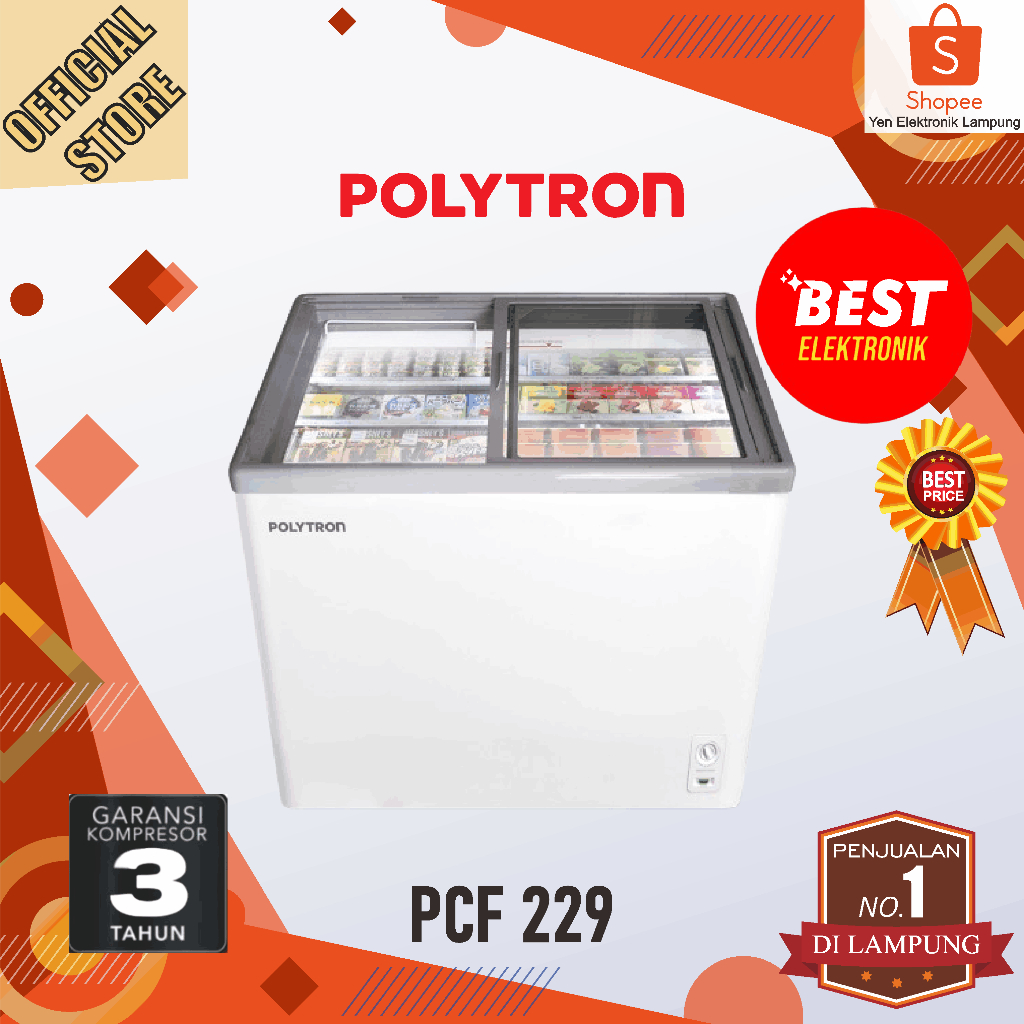 Jual Chest Freezer POLYTRON PCF 229 Sliding Glass 200 liter Freezer ...