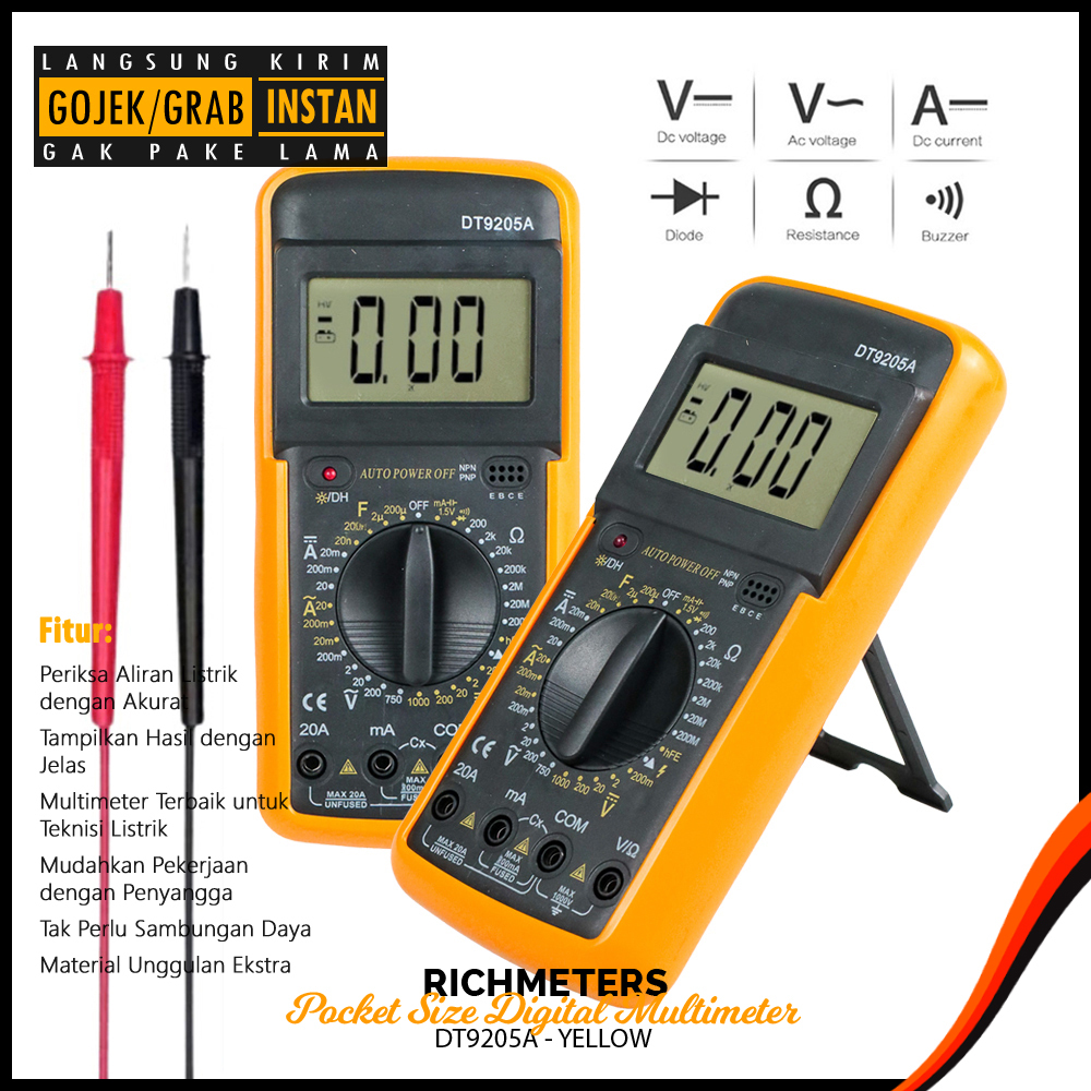 Jual RICHMETERS Pocket Size Digital Multimeter - DT9205A | Shopee Indonesia