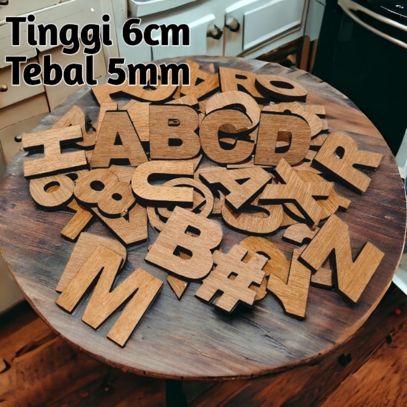 Jual Huruf dan angka kayu tinggi 6cm tebal 5mm bahan plywood | Shopee ...