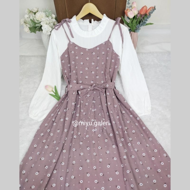 Jual Aecha Gamis Overall Crinkle mix Lady crush motif bunga cey plaid ...