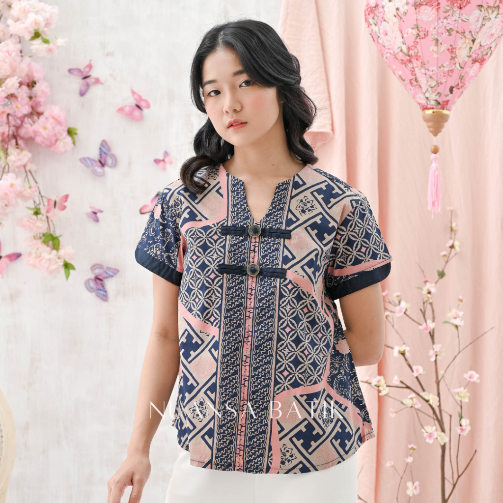 Jual Nuansa Batik Blouse Batik Model Koin Lengan Pendek Bahan Katun ...
